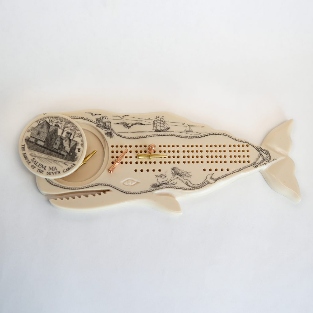 House of the Seven Gables Scrimshaw Whale Cribbage Board